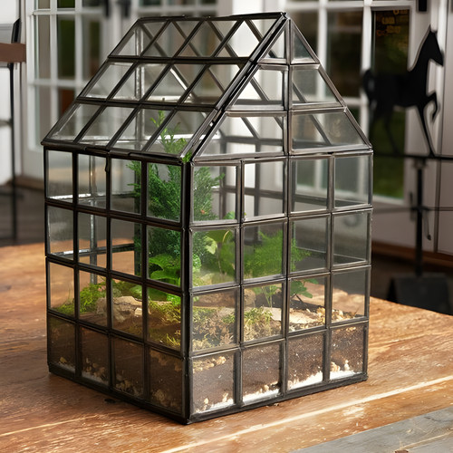 Clear Glass and Iron Lattice Hut Terrarium Planter for Secculants ...