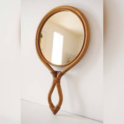 Natural Cane Handcrafted Handheld Round Mirror | Decorrizz India