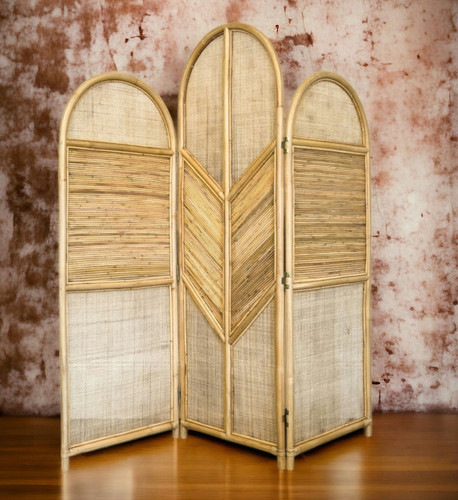Bohemian Cane and Woven Jute 3 Panel Room Divider | Foldable Privacy ...