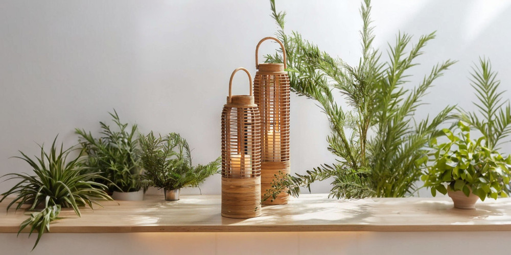 Natural Cane Floor Lanterns – Long & Thin Handcrafted Set of 2 ...