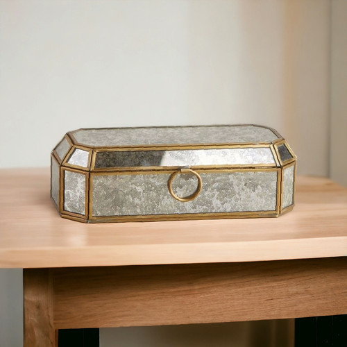 Mercury Glass Trunk Box With Golden Brass Edge | Decorrizz India