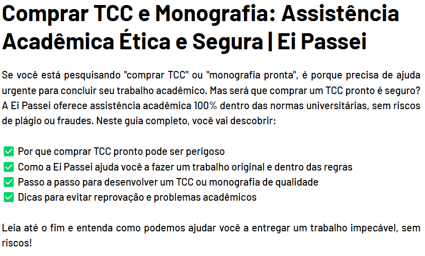 Comprar TCC e Monografia: Assistência Acadêmica Ética e Segura | Ei Passei