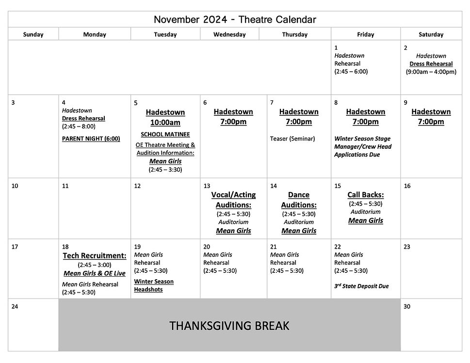 THEATRE CALENDAR | oetheatre