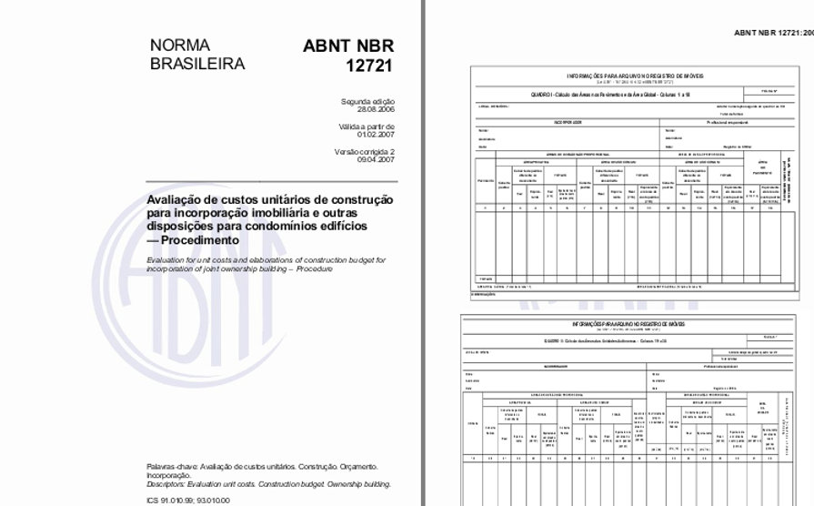 Quadros da NBR 12721 para Registro de Incorporação - Salvador