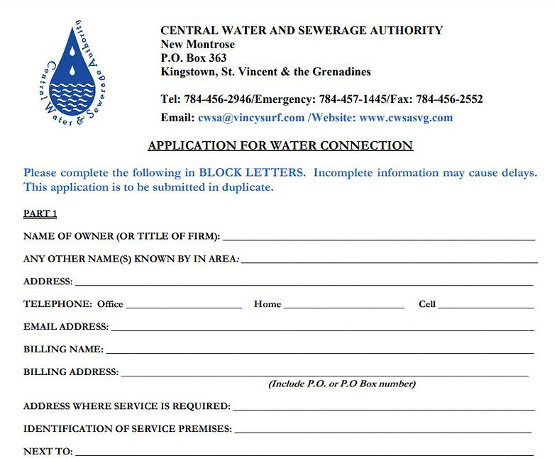Application for Water Connection | Central Water and Se
