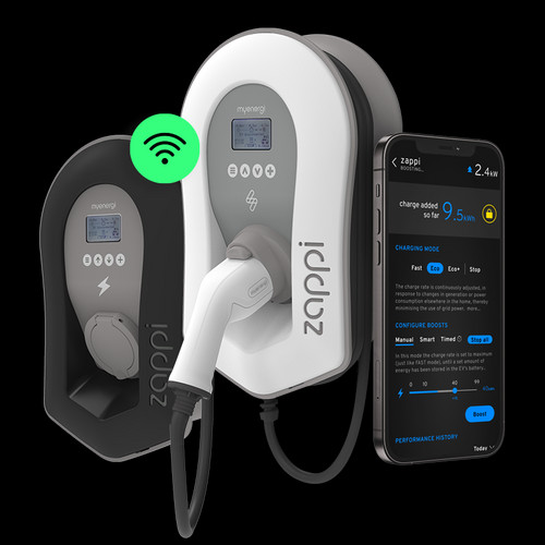 Zappi Smart 7kW EV Car Charger - Tethered - White/Black | Lightspeed Solar