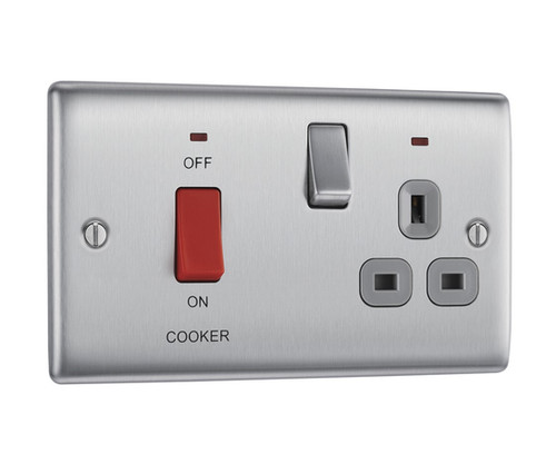 BG Nexus Brushed Steel 45A double pole cooker switched socket and neon ...