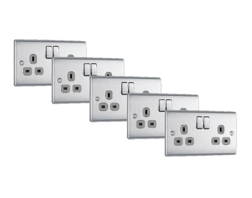 BG Nexus Brushed Steel 2 Gang 13A switched socket Grey NBS22G-01 - 5pk ...