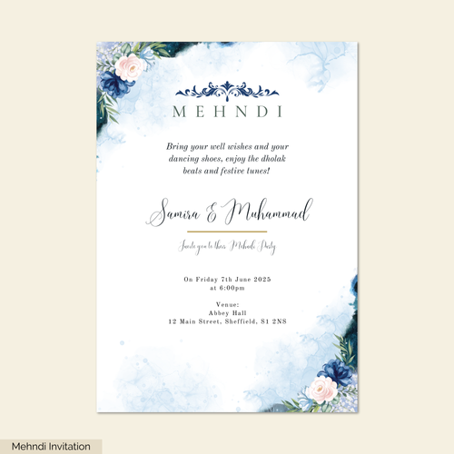 Blue Blossom Mehndi Invites | Shaadi-planners