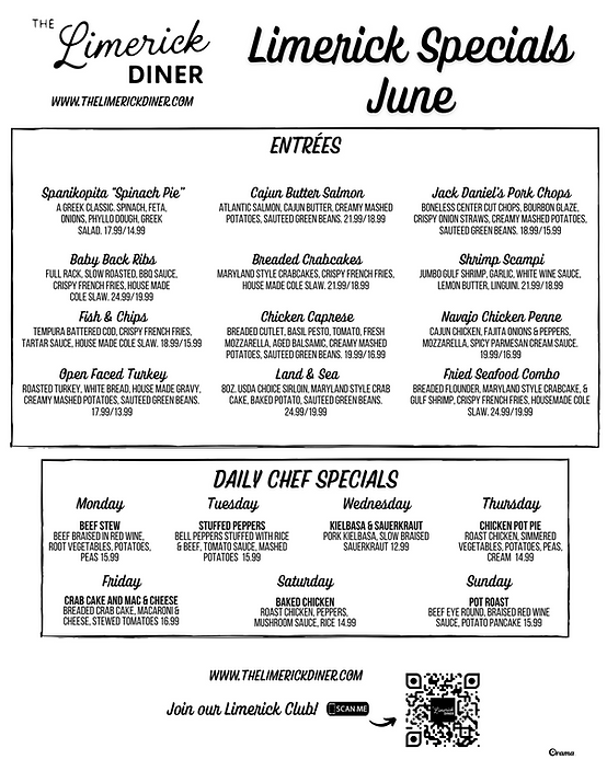 Menu | Limerick Diner