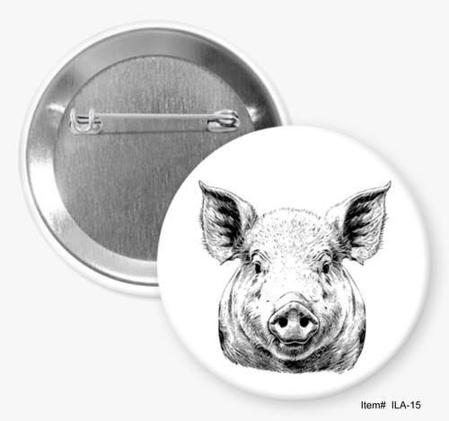 Piglet Portrait Hand Drawn, I Love Animals Buttons | Hommel's Buttons