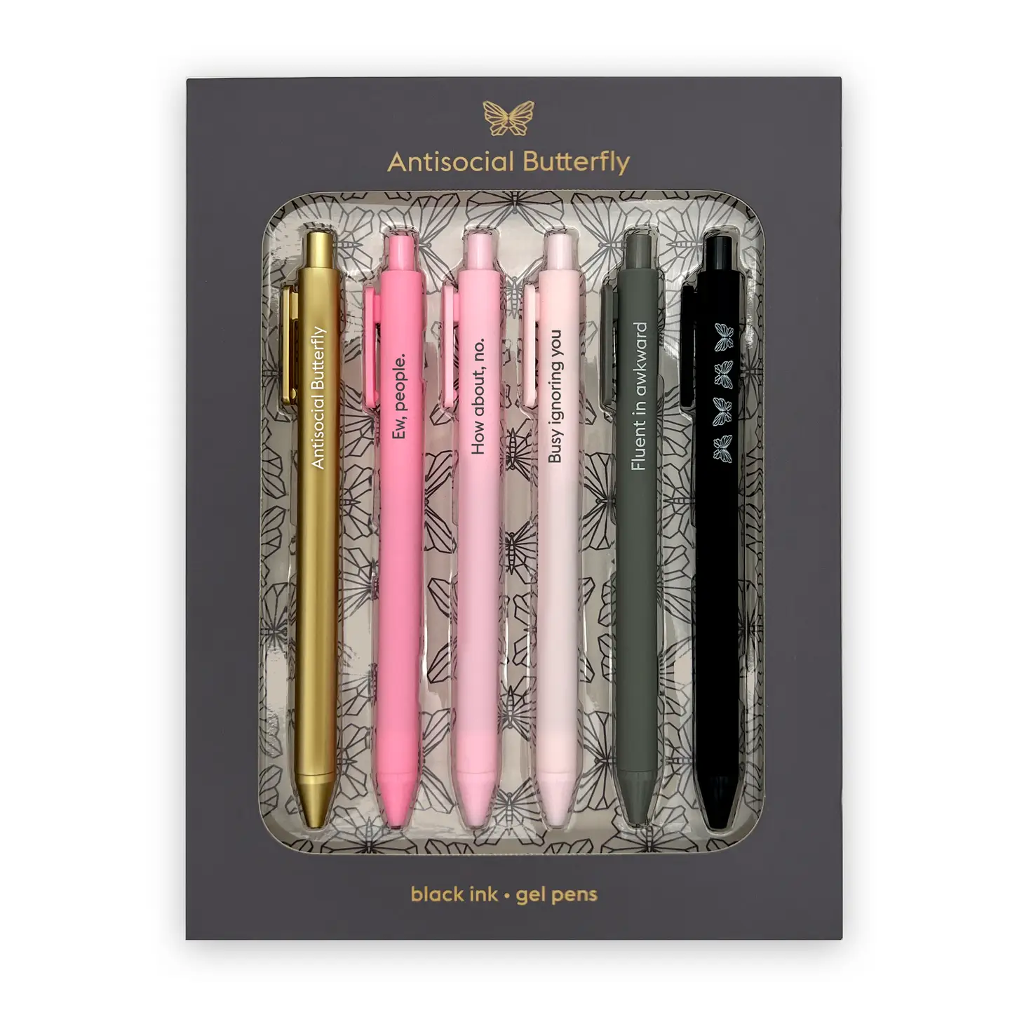 Snifty Antisocial Butterfly - Quotable Gel Pen Set | justwriteohio
