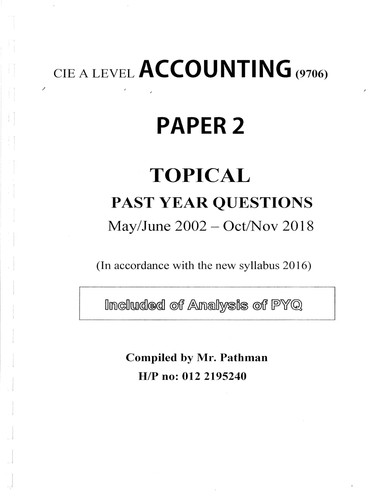 Topical Accounting Caie A Level Accounting Past Year Papers