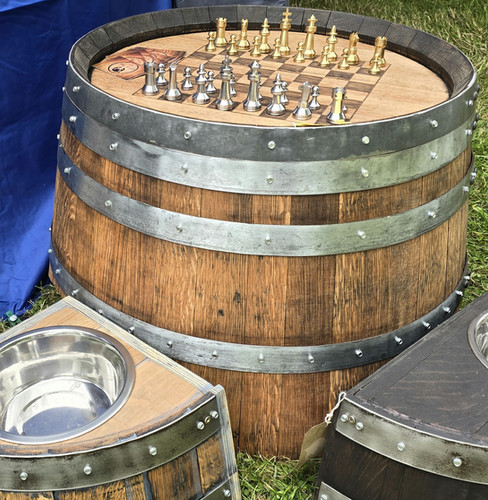 Chess board oak barrel table (Pieces NOT included) | White Stag Barrels