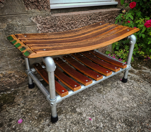 Wine Barrel Stave/Galvanised frame Bench | White Stag Barrels
