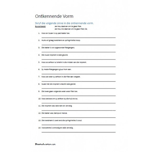 Afrikaans FAL Sinbou, Verlede en Toekomende Tyd Worksheet | Shaati ...