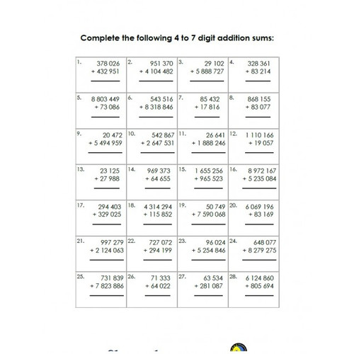 Mastering 4 To 7 Digit Column Addition With Answers Shaati Education