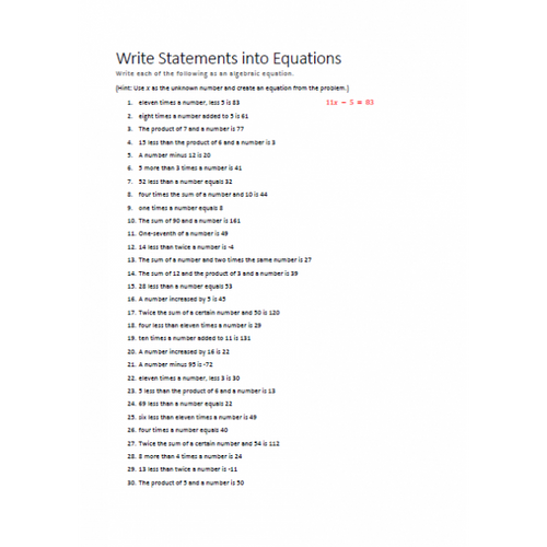 Write Statements into Equations | Shaati Education