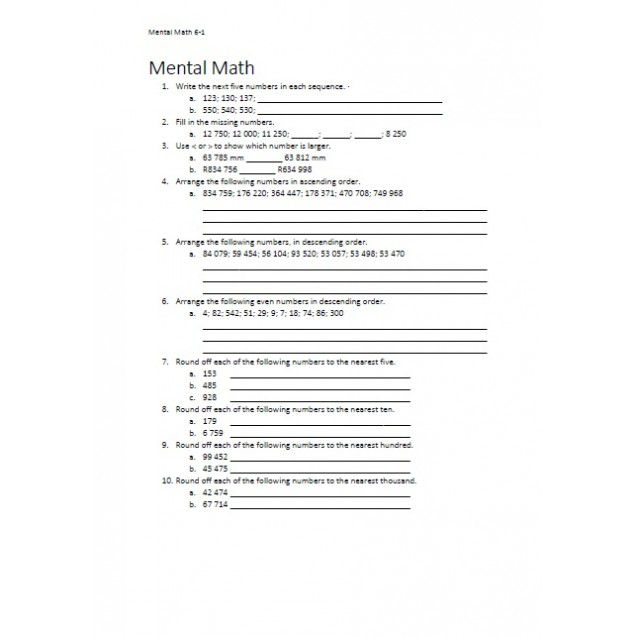 Mental Math Grade 6 Whole Numbers | Shaati Education