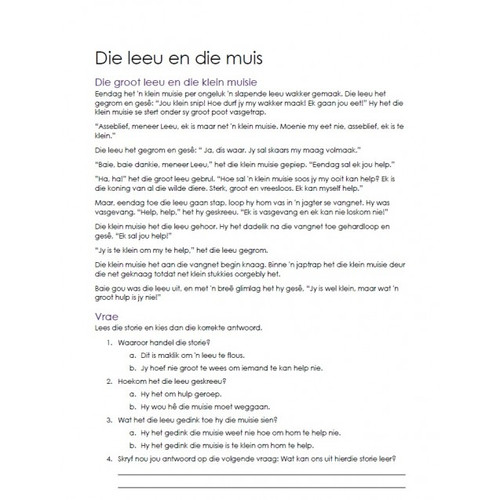 Afrikaans FAL Comprehension: 'Die Leeu en die Muis' | Shaati Education