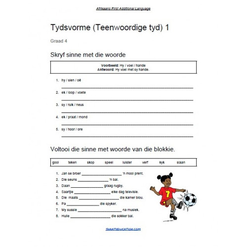 Afrikaans FAL Verlede-Hede-Toekomende Tyd en Negatiewe Vorm Worksheet ...