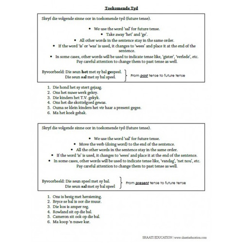 Afrikaans Toekomende Tyd (Future Tense) - Past and Present Tense ...