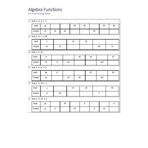 Algebra Functions Worksheet | Shaati Education