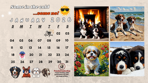 2026 Dog Breeds Calendar Digital Desktop Wallpaper