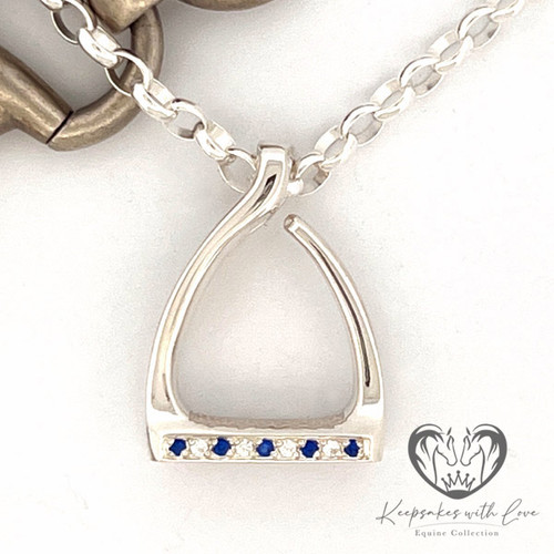 Sterling Silver Jump Stirrup set with White and Blue Cubic Zirconia ...
