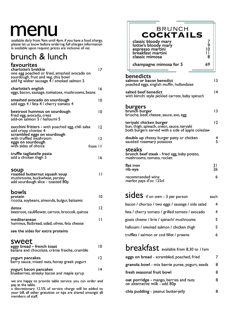 Menu Chelsea | Charlotte's Cloud