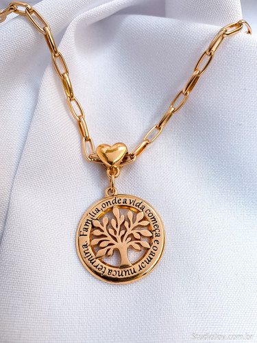 Colar Família | Corrente Elo Portugues + Pingente Árvore da Vida! | Relicario Studio Joy