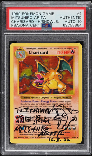 1999 POKEMON BASE SET HOLO SHADOWLESS CHARIZARD MITSUHIRO ARITA AUTO ...