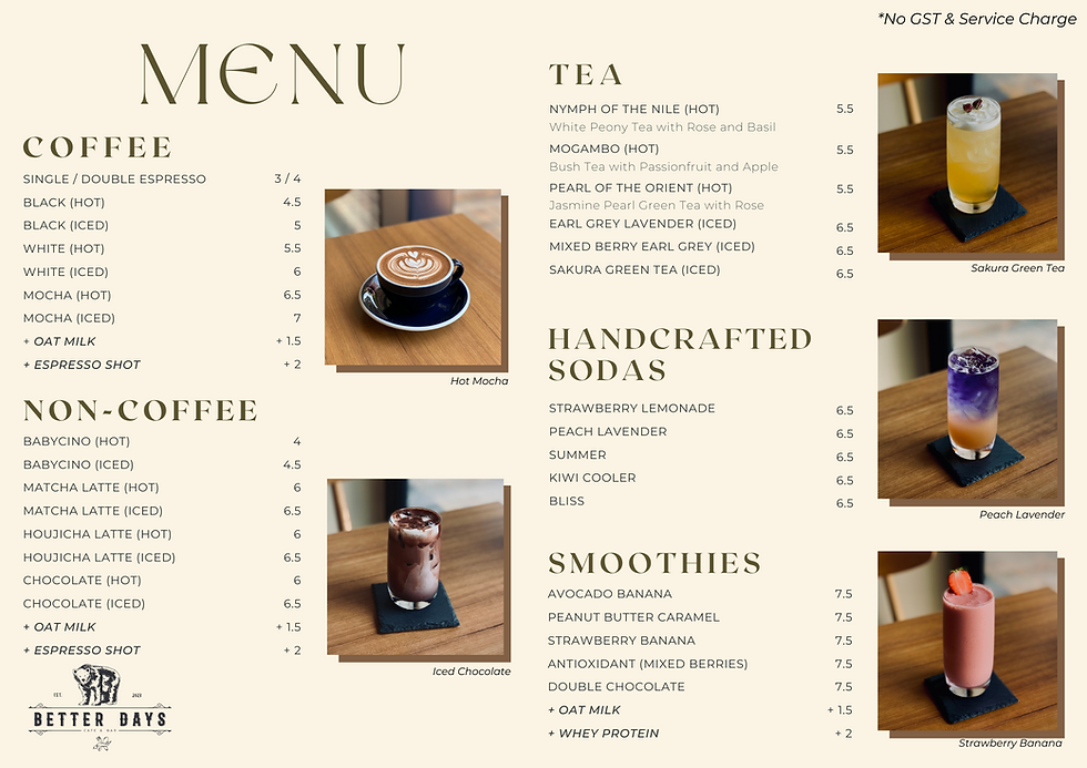 Menu | Better Days Sg