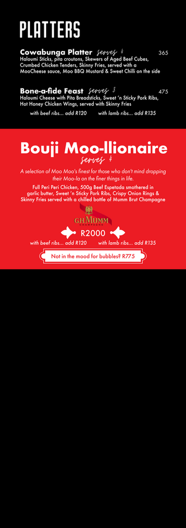 Menu | Moo Moo | South Africa
