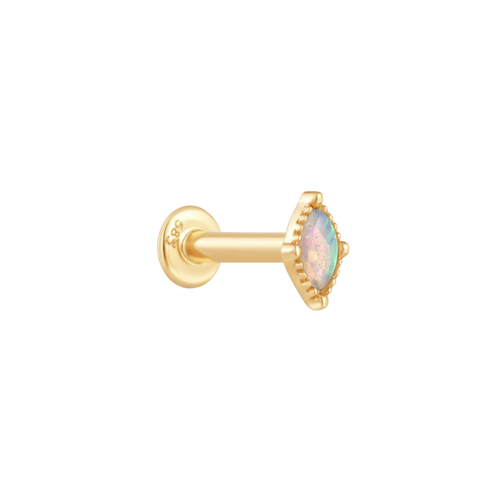 14k Solid Gold Opal Beaded Simple Labret Stud | LollieShop