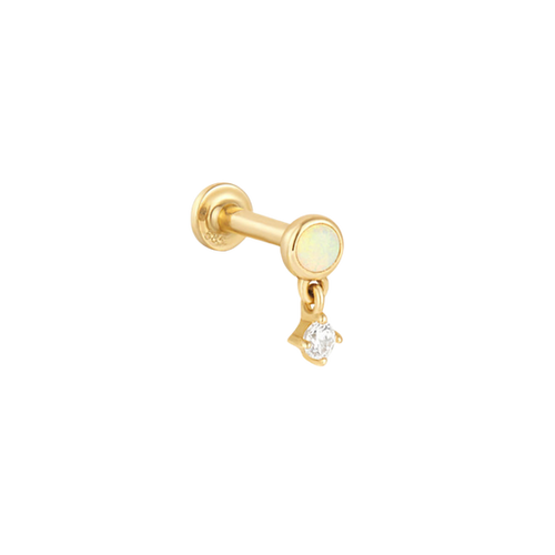 14k Solid Gold Opal Dangly Labret | LollieShop