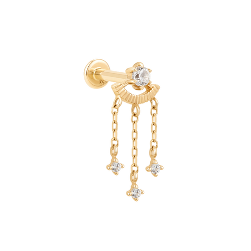 14k Solid Gold Moissanite Dangly Chain Labret | LollieShop