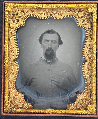 1/6th Plate Ambrotype Of Double Armed Confederate with Rare CS Sardine ...
