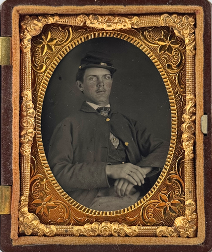 1/9th Plate Tintype of Seated Federal Soldier in Complete Thermoplastic ...