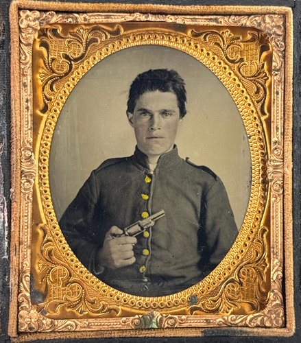1/6th Plate Ambrotype of a Federal Soldier Armed with Root Revolver ...