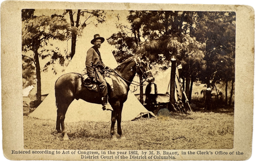 CDV Captain Thaddeus P. Mott mounted on his horse named “Jeff Davis ...