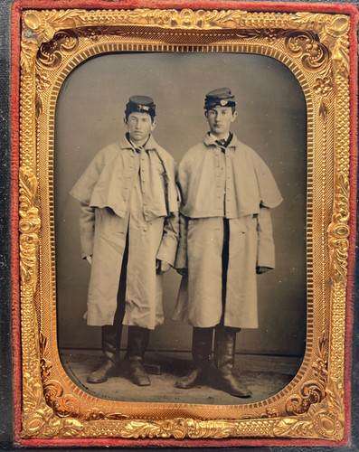 Flawless 1/4 Tintype of Two Federal Soldiers wearing Great Coats ...