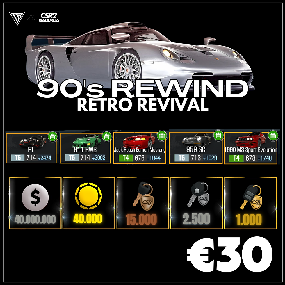 90S REWIND RETRO REVIVAL BUNDLE TRICKYS EDITION | CSR2 Resources 90S REWIND RETRO REVIVAL BUNDLE TRICKYS EDITION | CSR2 Resources