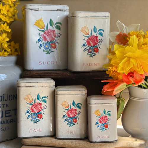 Set of 5 spring flower French kitchen canisters | Quintessentially Fr