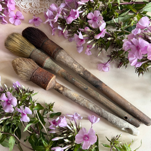 Set of three timeworn and rusty French paint brushes | Quintessentially Fr