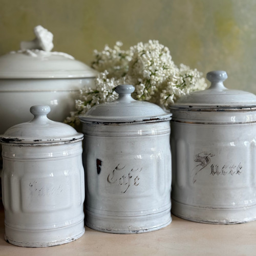 Set of 6 enamel kitchen canisters | Quintessentially Fr