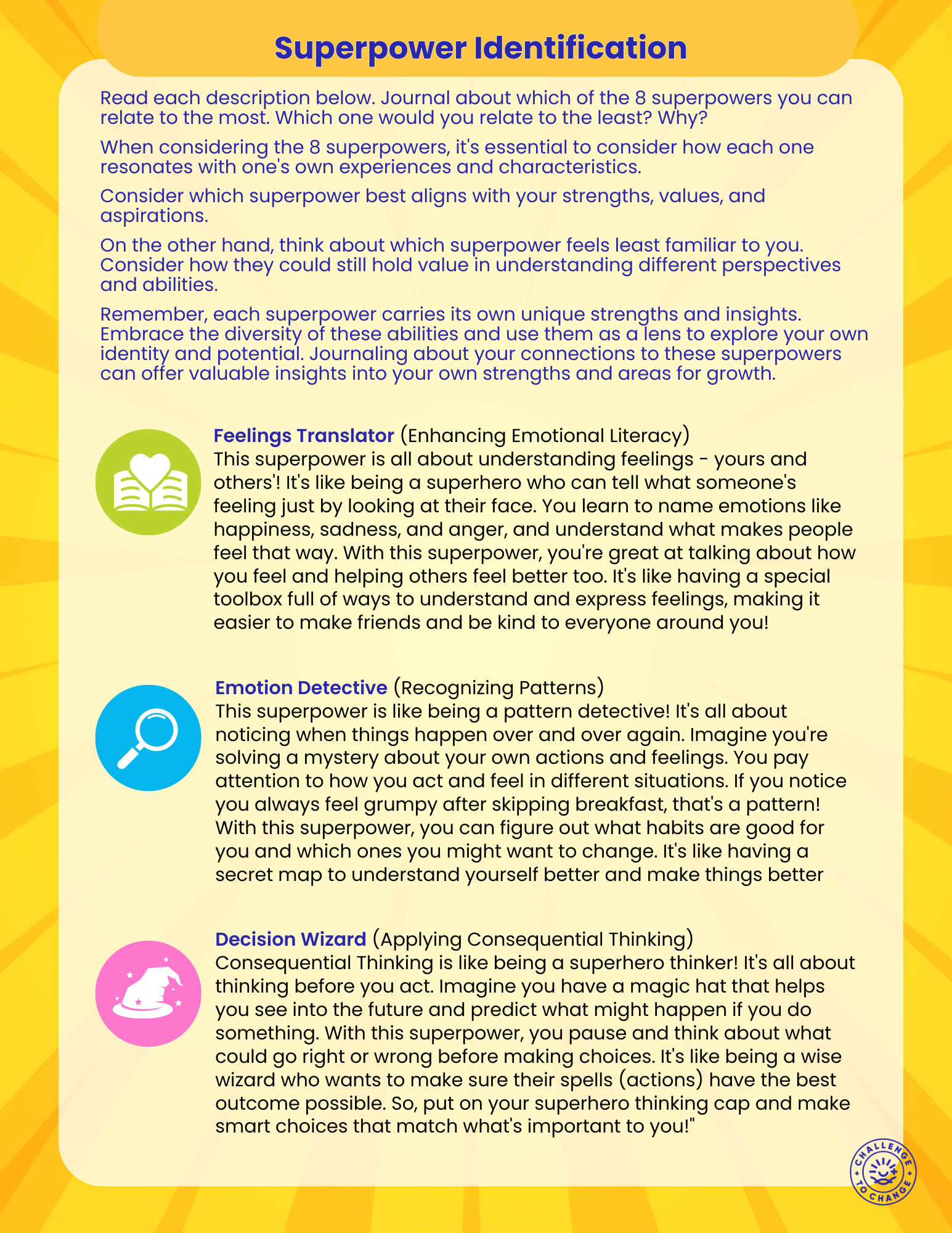 Sidekick Superhero Resouces: Activity: Superpower Identification
