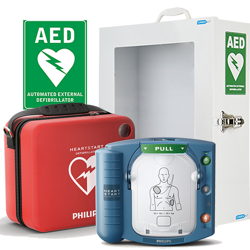 Philips HS1 Defibrillator Bundle with wall cabinet | Defibs Direct