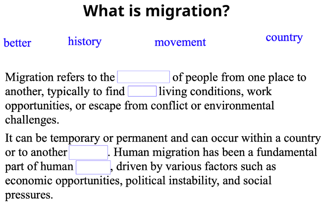 G5 Social Studies Lesson on “Human Migration – Push and Pull Factors”