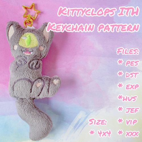 Kittyclops ITH Keychain Embroidery Pattern | Sweet Stitches